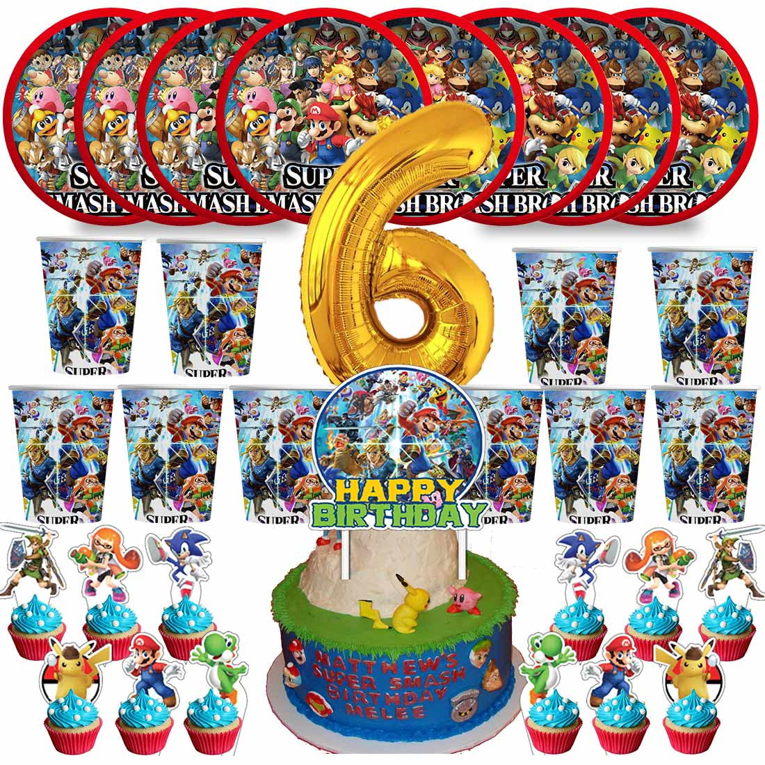 Super smash bros Birthday 6th Cups Party Supplies Plates Fans ...