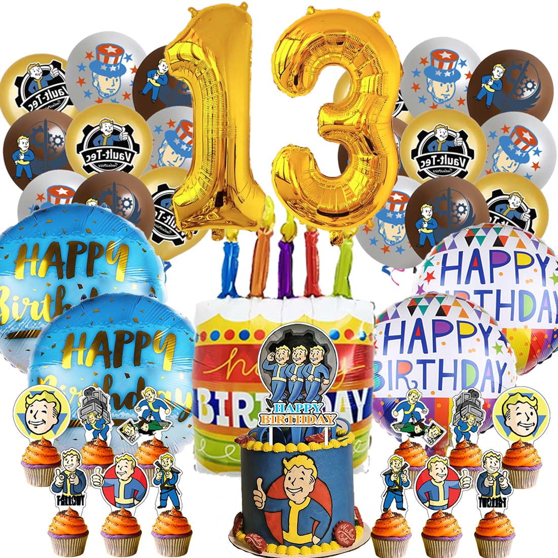 Fallout Party Supplies 13th Decor Kit Balloons Birthday Cake Topper ...