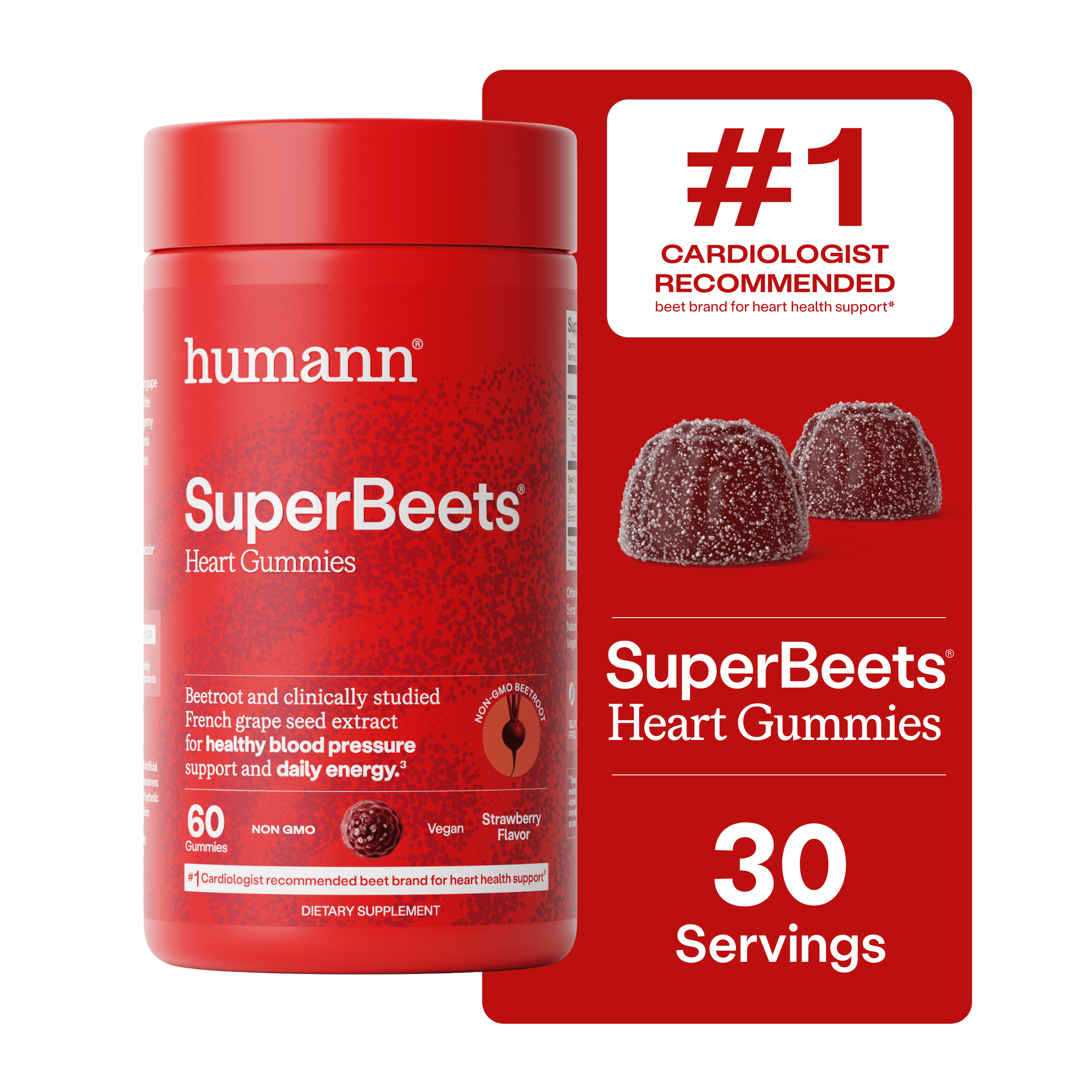 Humann SuperBeets Strawberry Heart Gummies - Beetroot & Grape Seed ...
