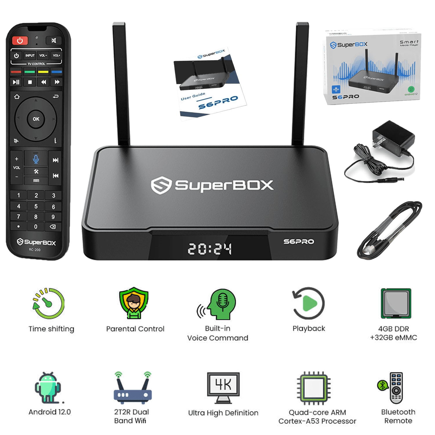 SuperBox S6 Pro Fully Loaded,Newest Pack,4G+32G Powerful Smart Box 2T2R ...