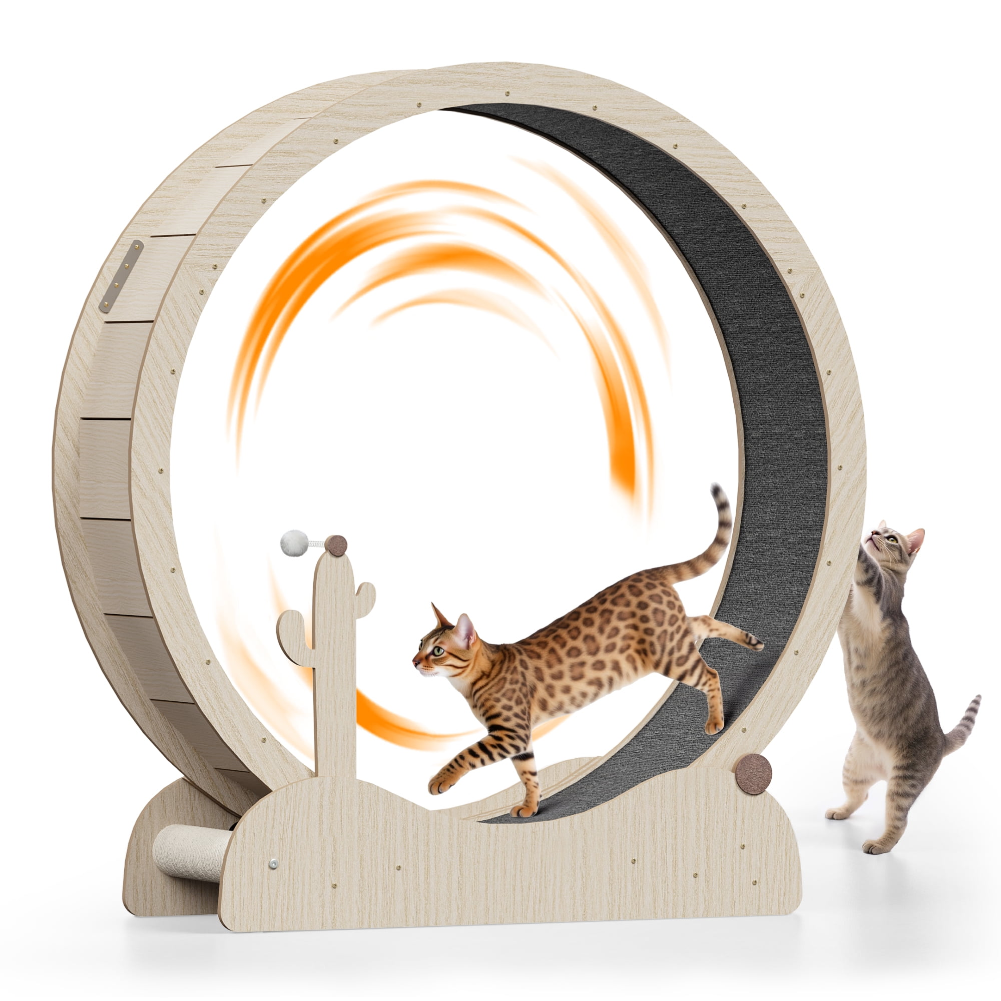 SuperDeal 47in Cat Treadmill Natural Solid Wood Cat Wheel Exerciser ...
