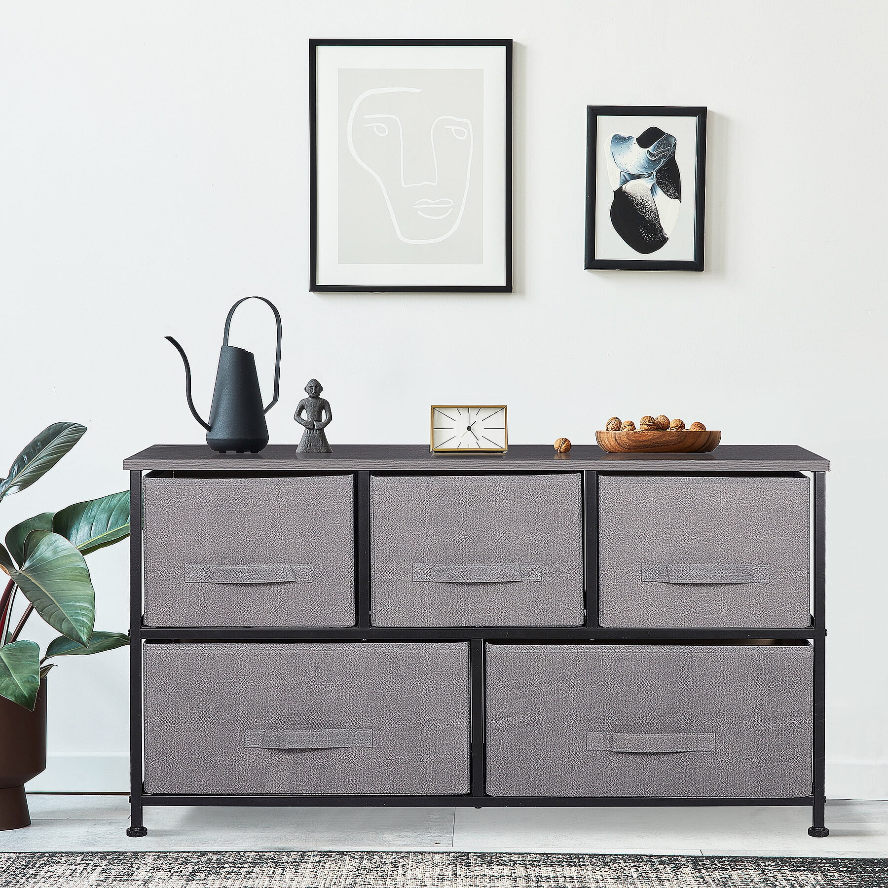 SuperDeal Bedroom Dresser Chest, 5 Drawers, MDF, Graphite Gray ...