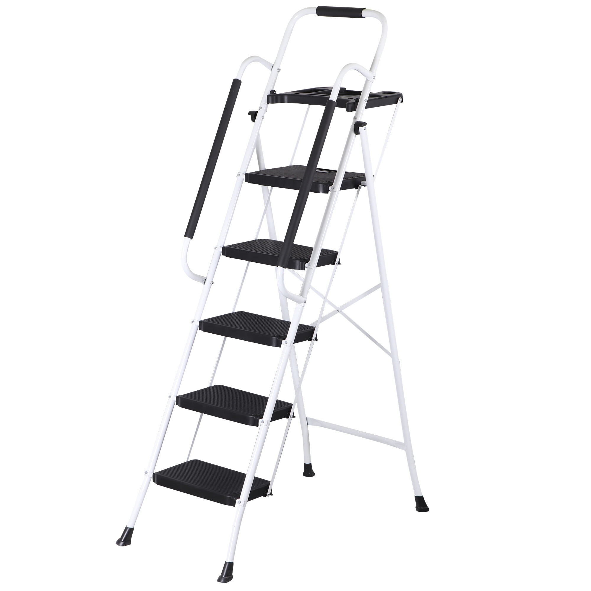 SuperDeal 5 Step Ladder Folding Step Stool Portable Metal Frame Ladder ...