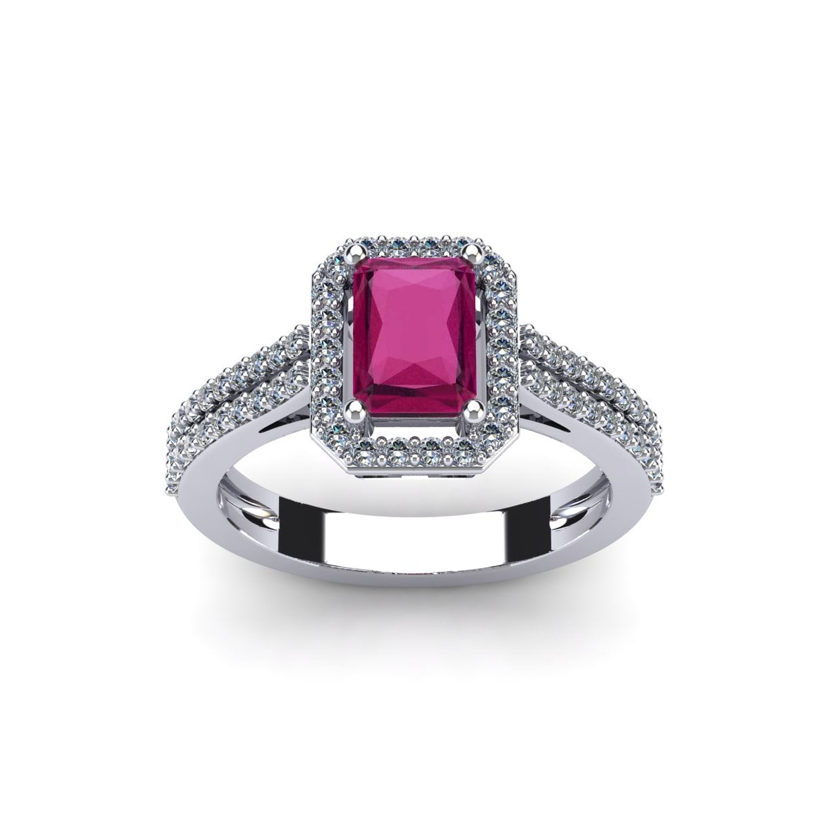 SuperJeweler 1 1/2 Carat Octagon Shape Created Ruby and Halo Diamond ...