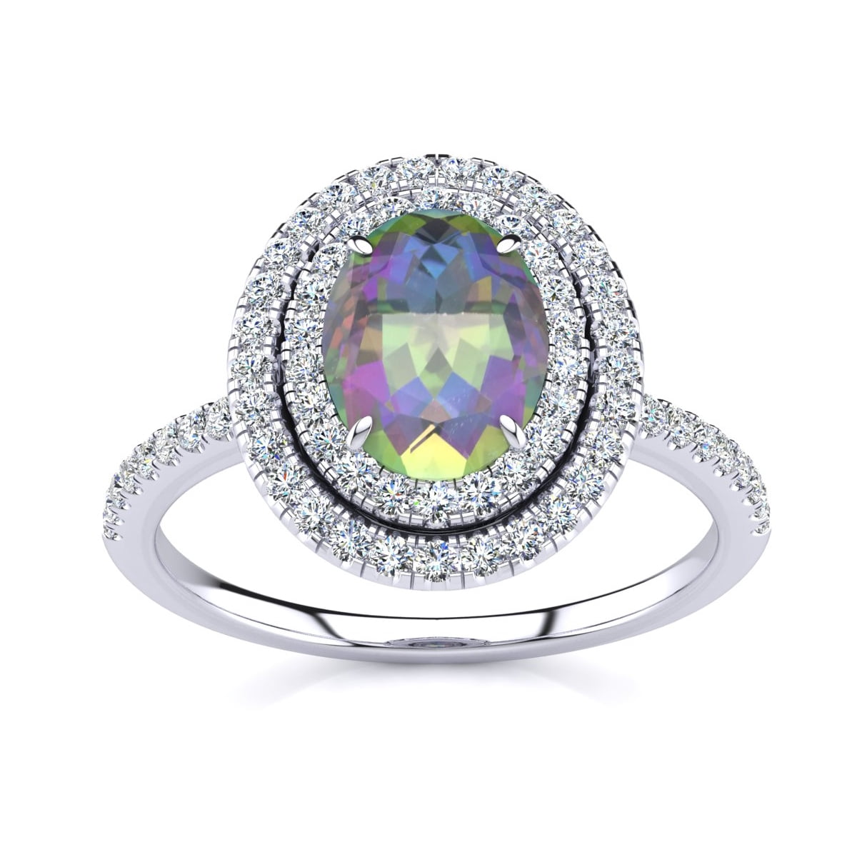 SuperJeweler 1 1/2 Carat Oval Shape Mystic Topaz and Double Halo ...