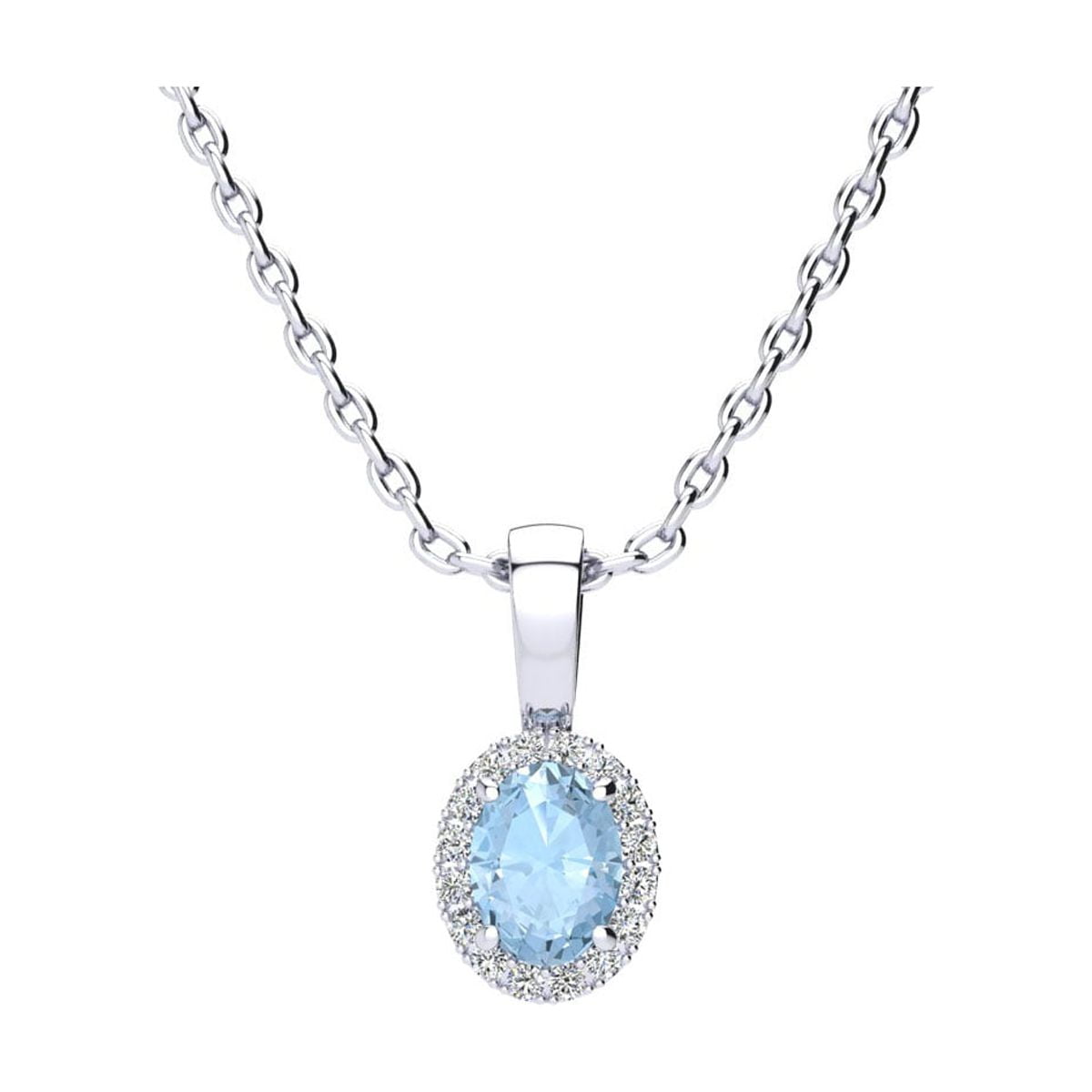 SuperJeweler 1/2 Carat Oval Shape Blue Topaz and Halo Diamond Necklace In Sterling Silver With ...