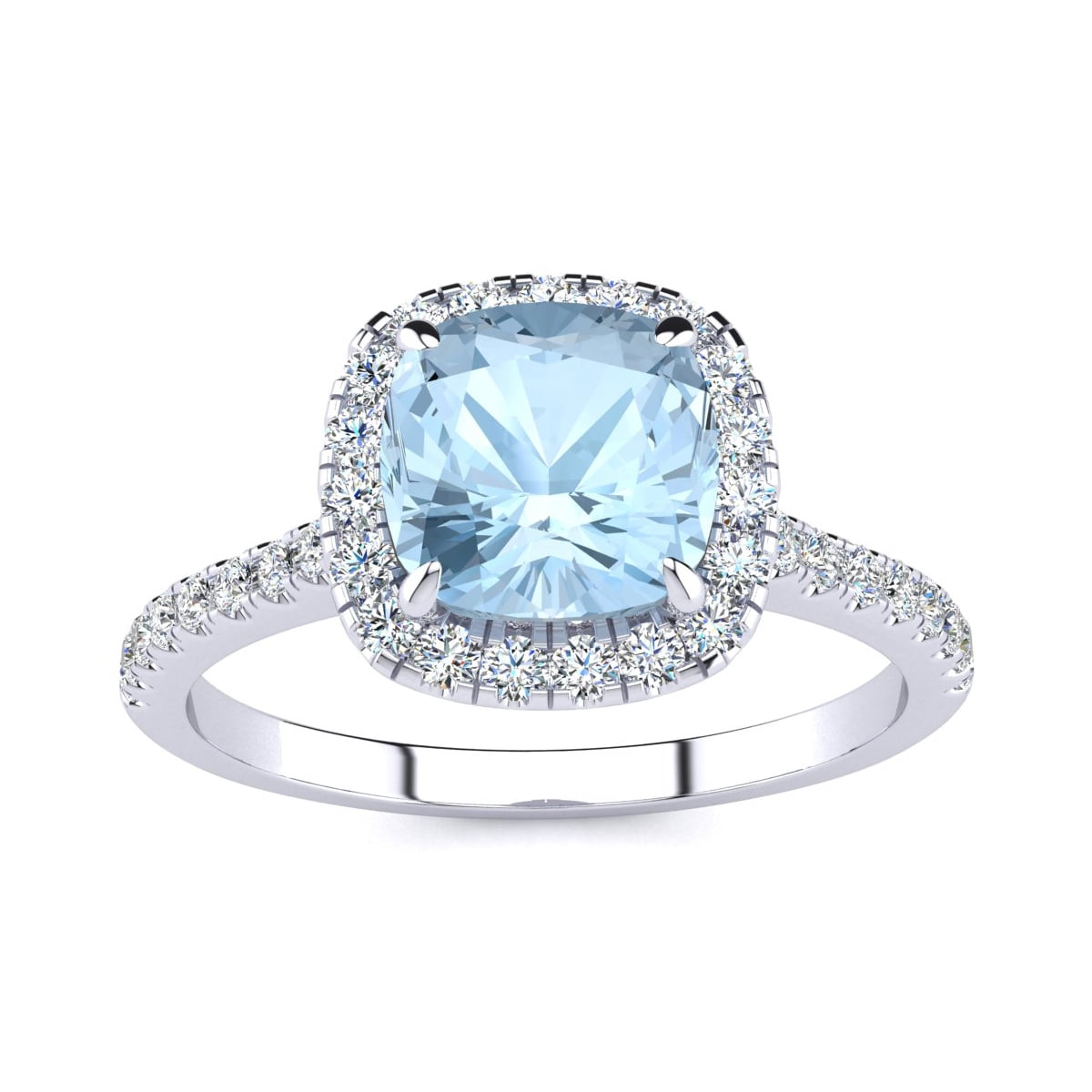 SuperJeweler 2 Carat Cushion Cut Aquamarine and Halo Diamond Ring In ...