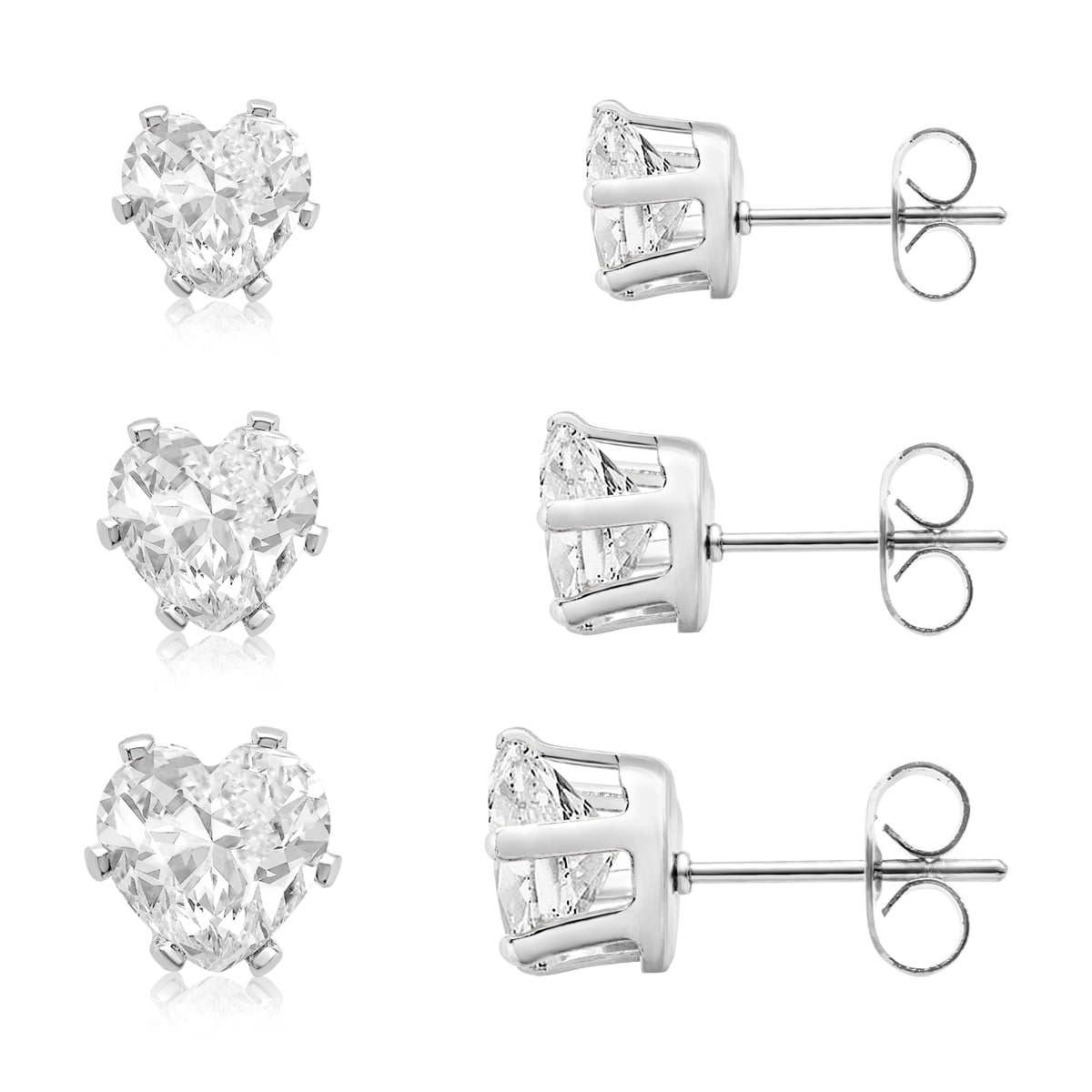SuperJeweler 3 Pairs Stud Earrings Set, Hypoallergenic Cubic Zirconia ...