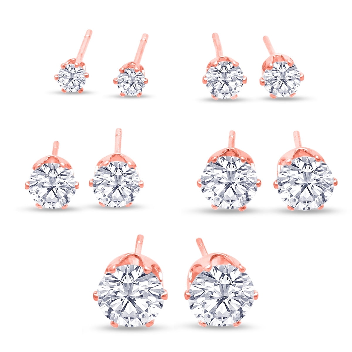 SuperJeweler 5 Pairs Stud Earrings Set, Hypoallergenic Cubic Zirconia ...