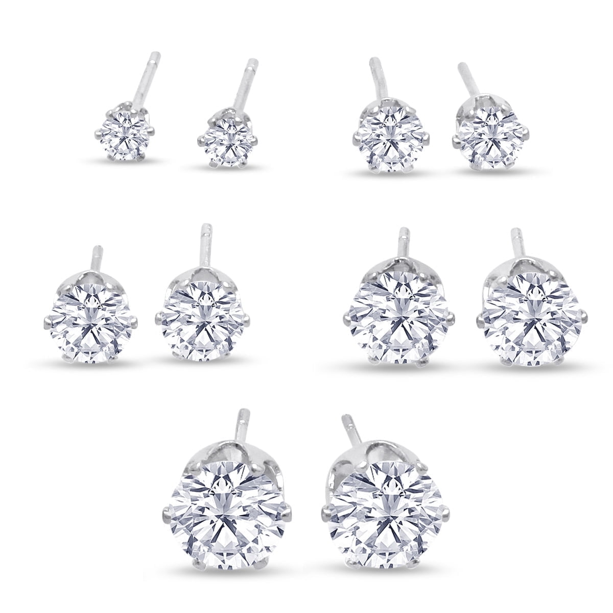 SuperJeweler 5-Pair Cubic Zirconia Stud Earrings Set, Hypoallergenic ...