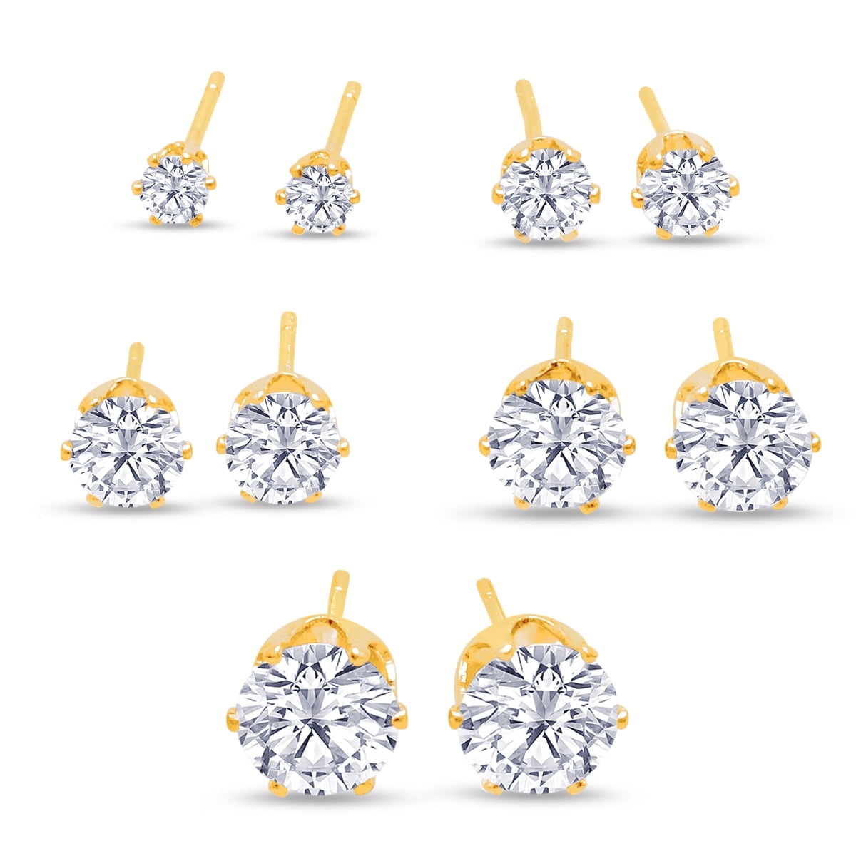 SuperJeweler 5 Pairs Stud Earrings Set, Hypoallergenic Cubic Zirconia ...