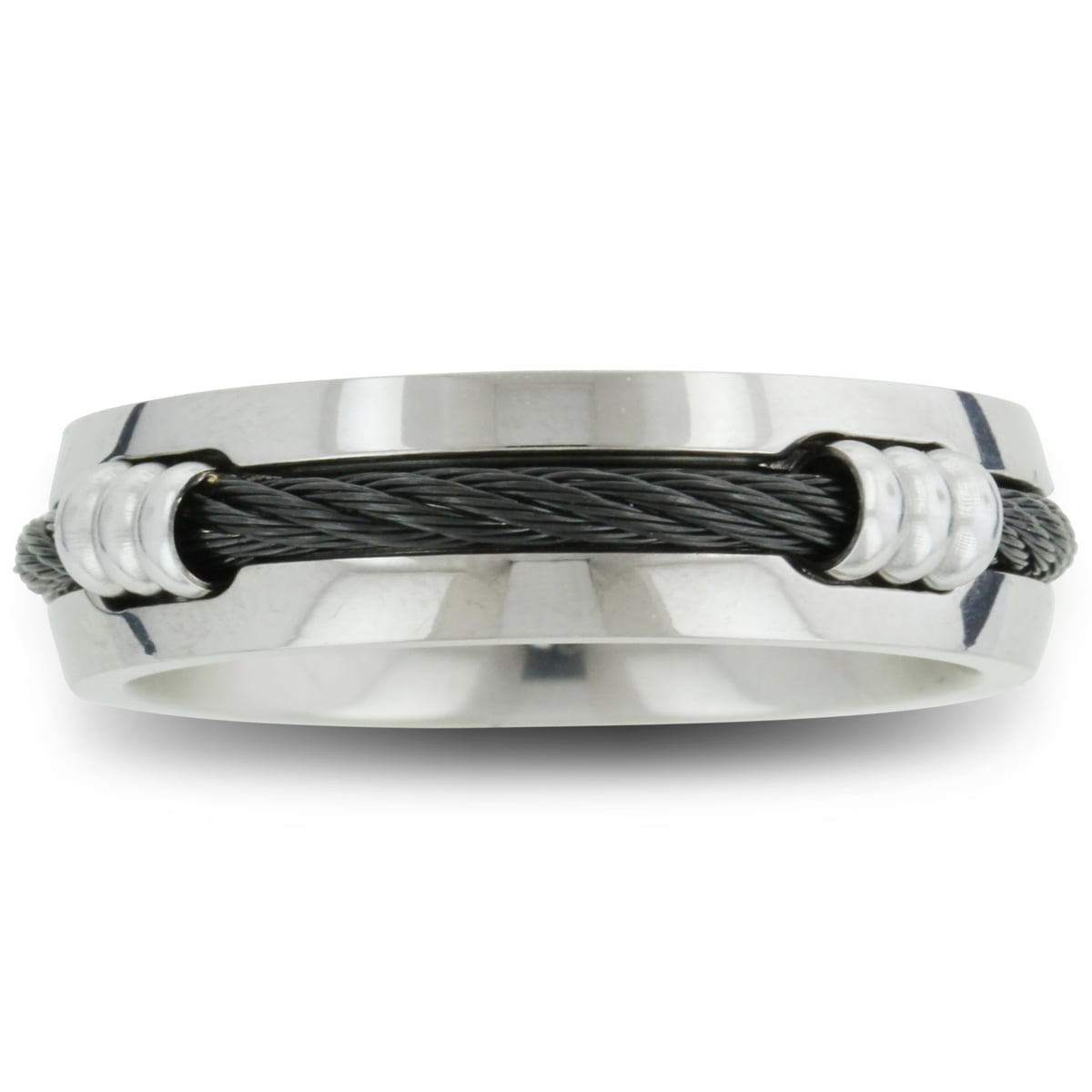 SuperJeweler 7mm Mens Titanium Wedding Band Ring with Carbon Fiber Rope ...