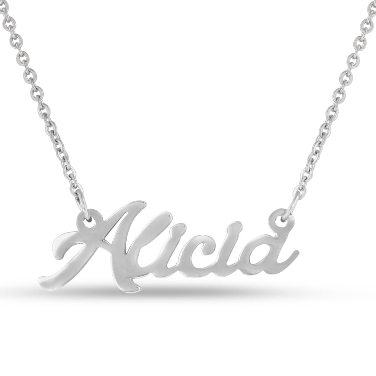 SuperJeweler Alicia Nameplate Necklace in Silver 16 inches All Names ...