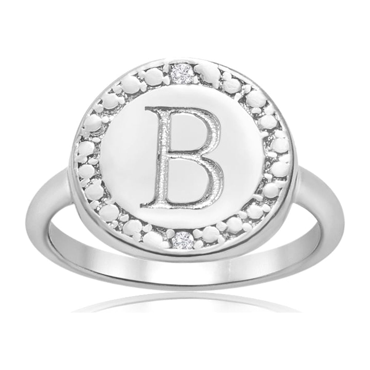 SuperJeweler B Initial Diamond Ring In Sterling Silver For Women - Walmart.com