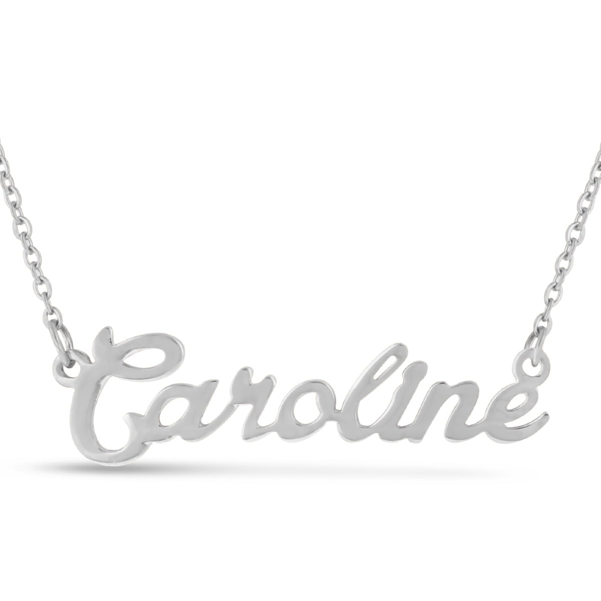 SuperJeweler Caroline Nameplate Necklace in Silver 16 inches All Names ...