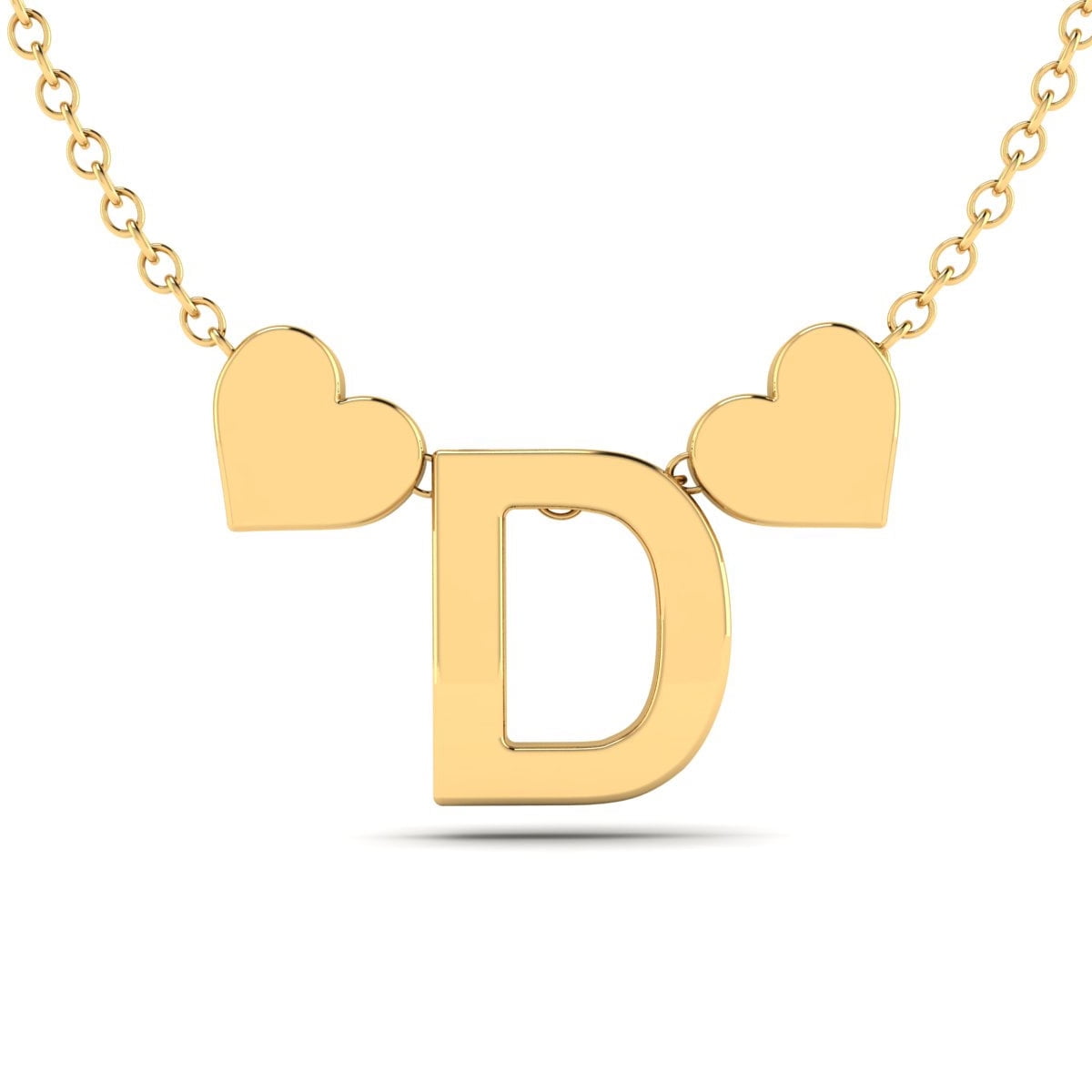SuperJeweler D Initial Necklace for Women, Gold Hearts, Free 17" Cable ...