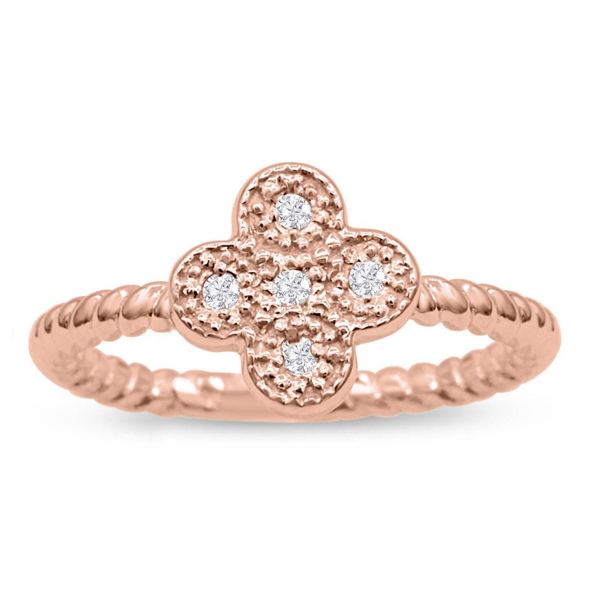 SuperJeweler Flower Shaped Diamond Promise Ring With Rope Band In Rose ...