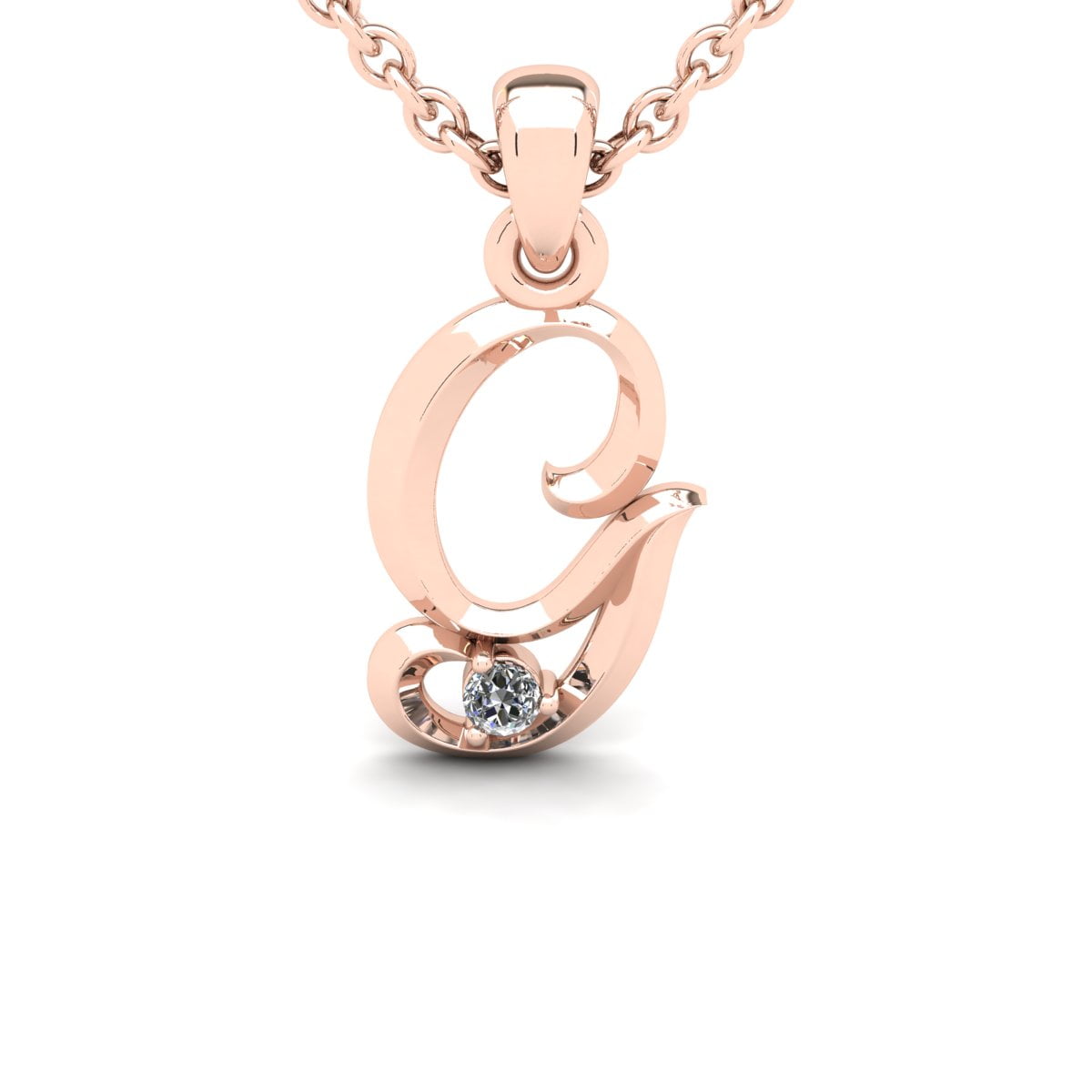 SuperJeweler G Initial Necklace in 14 Karat Rose Gold, Diamond Accent and Swirly, With Free 18 ...