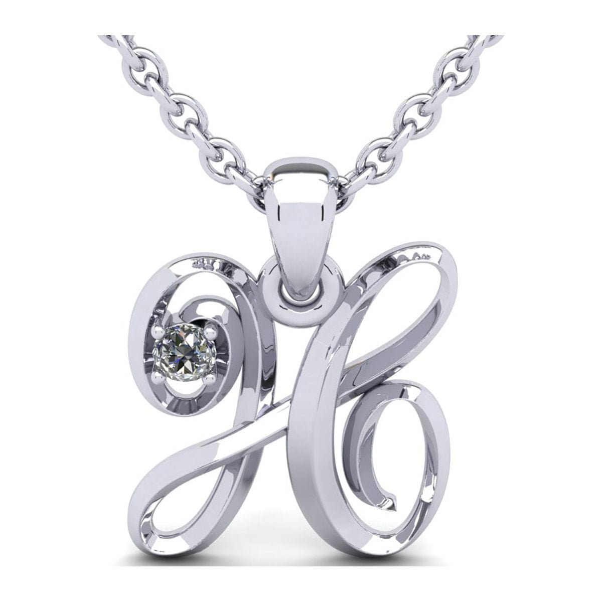 SuperJeweler H Initial Necklace In 14 Karat White Gold, Diamond Accent ...