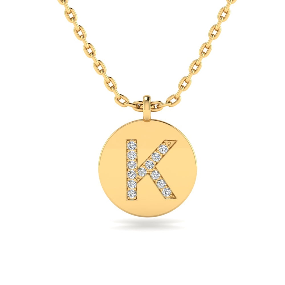 SuperJeweler K Initial Necklace, Disc Style, in 14 Karat Yellow Gold ...