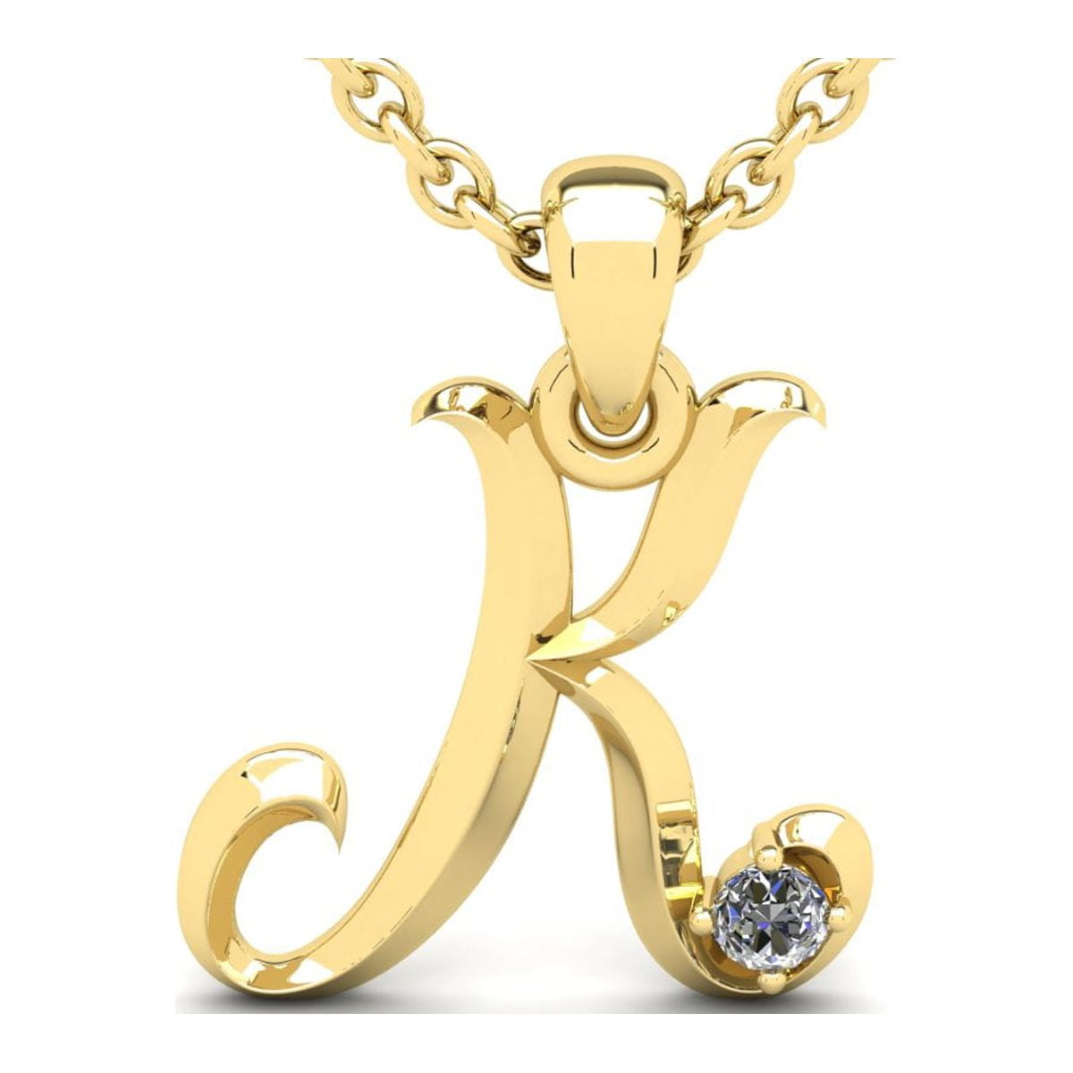 SuperJeweler K Initial Necklace in 14 Karat Yellow Gold, Diamond Accent ...