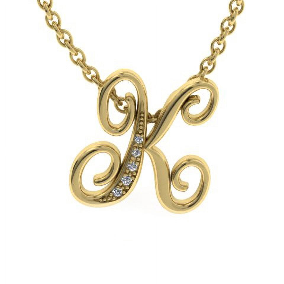 SuperJeweler K Initial Necklace in Yellow Gold With 5 Diamonds, Serif ...
