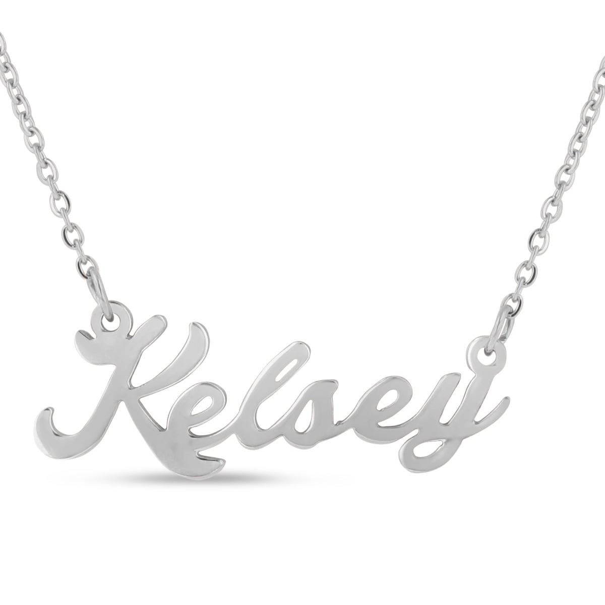 SuperJeweler Kelsey Nameplate Necklace in Silver, 16 inches All Names ...