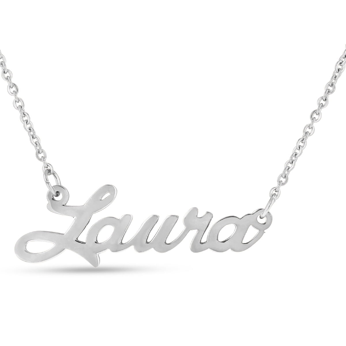 SuperJeweler Laura Nameplate Necklace in Silver 16 inches All Names ...