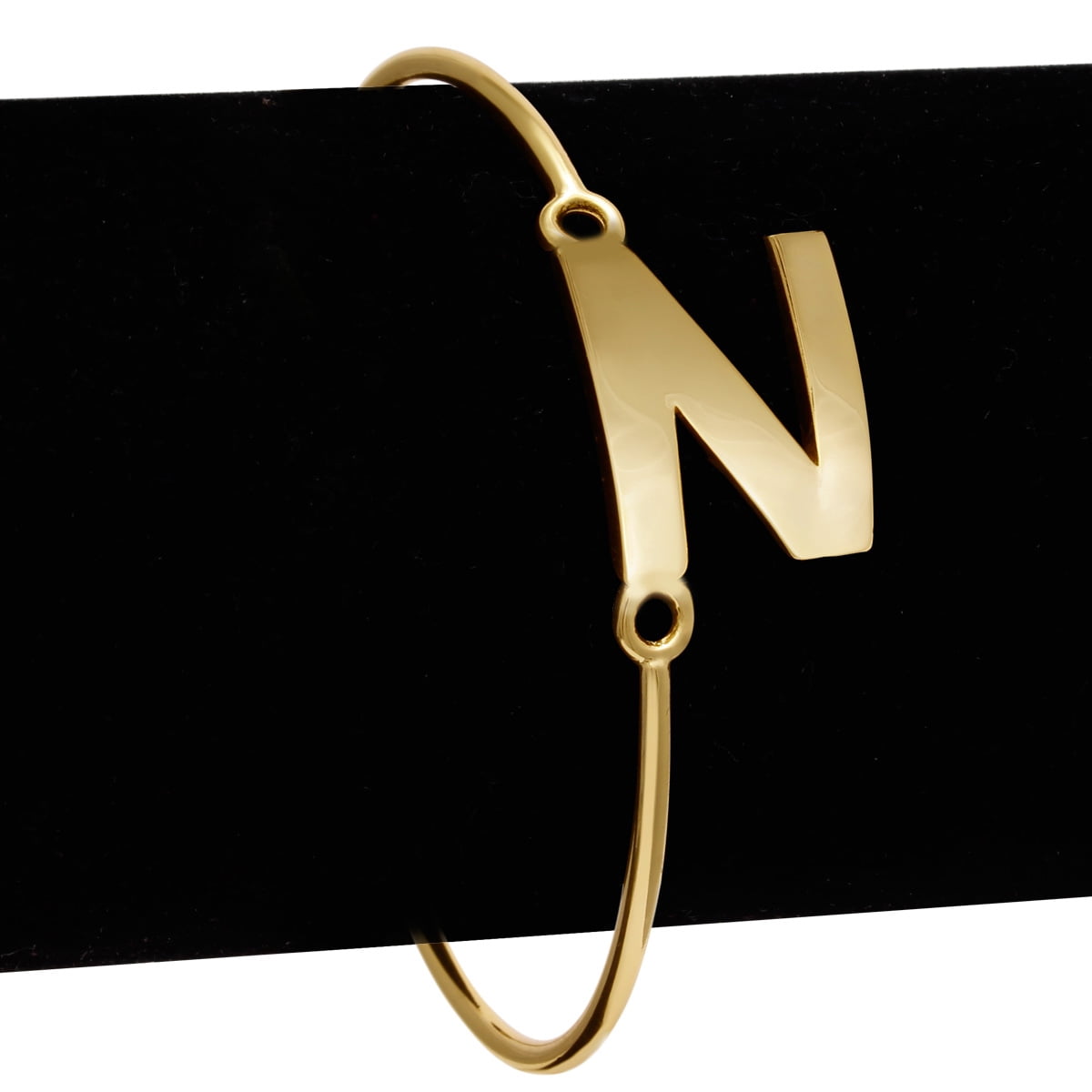 SuperJeweler Gold Bangle Bracelets for Women, N Initial Bracelet in ...