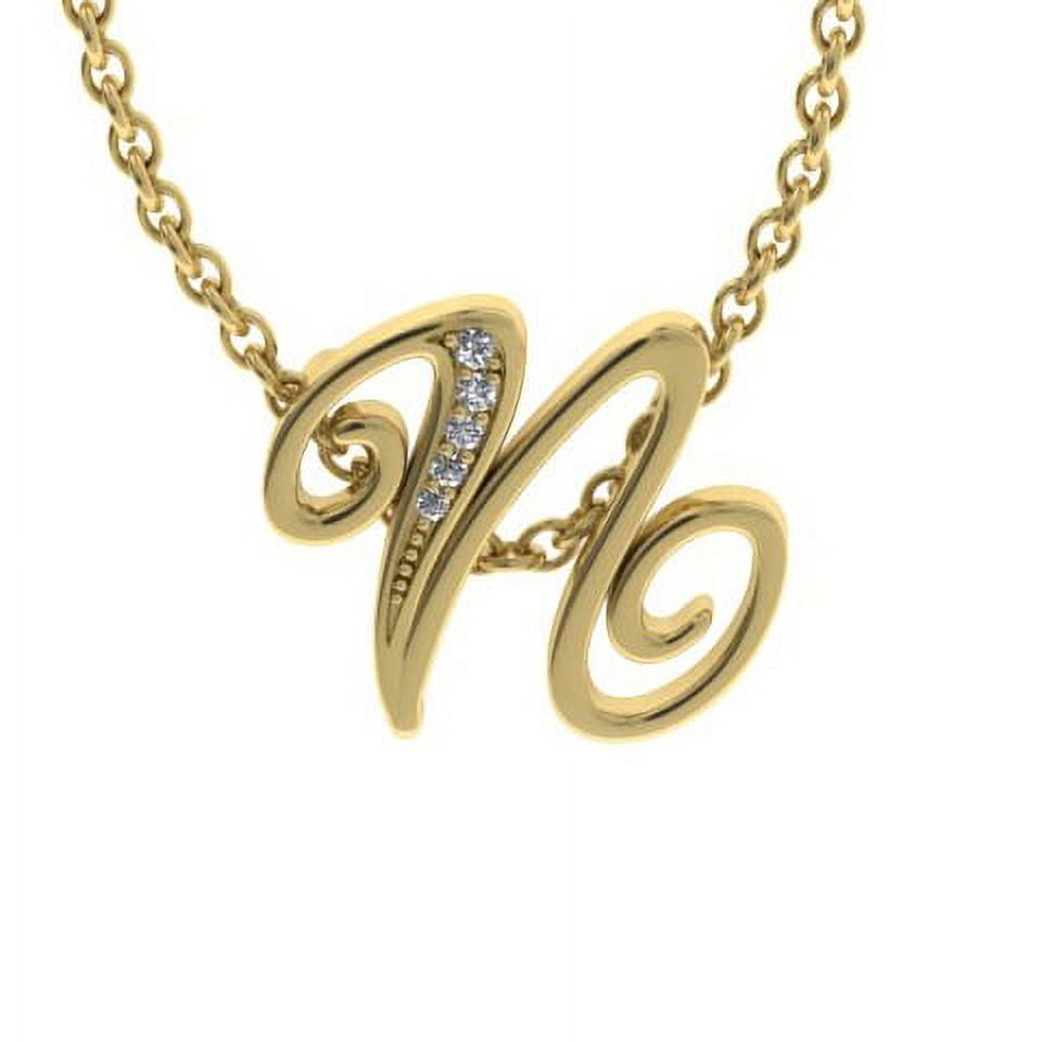 SuperJeweler N Initial Necklace In Yellow Gold With 5 Diamonds, Serif ...