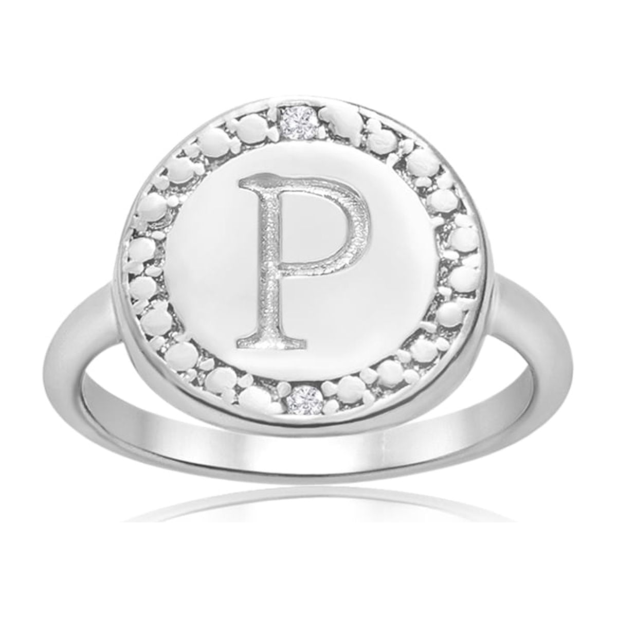 SuperJeweler P Initial Diamond Ring In Sterling Silver For Women ...