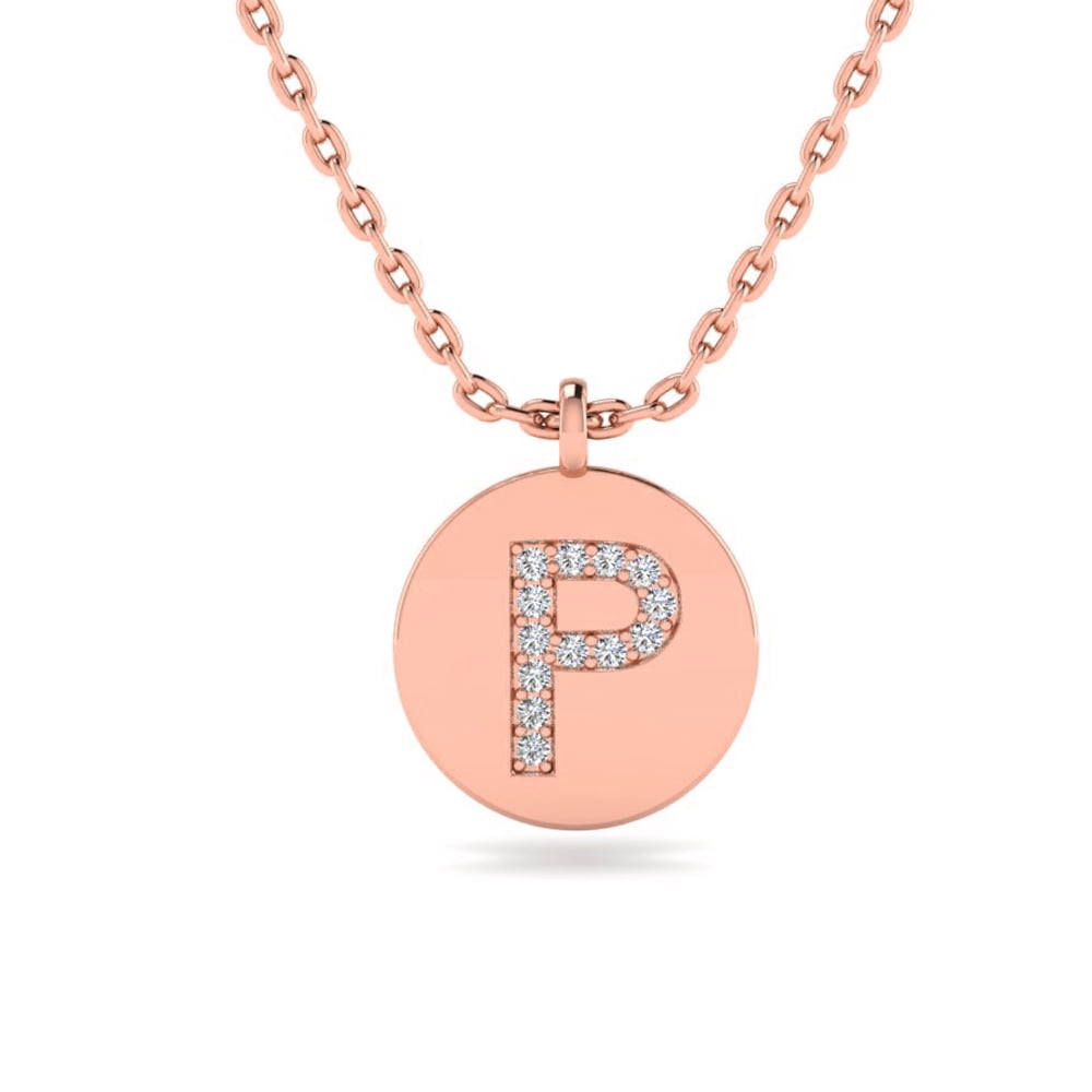 SuperJeweler P Initial Necklace, Disc Style, in 14 Karat Rose Gold With ...
