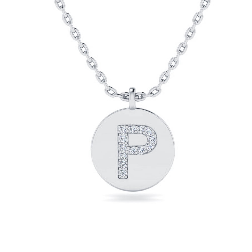 SuperJeweler P Initial Necklace, Disc Style, in 14 Karat White Gold ...