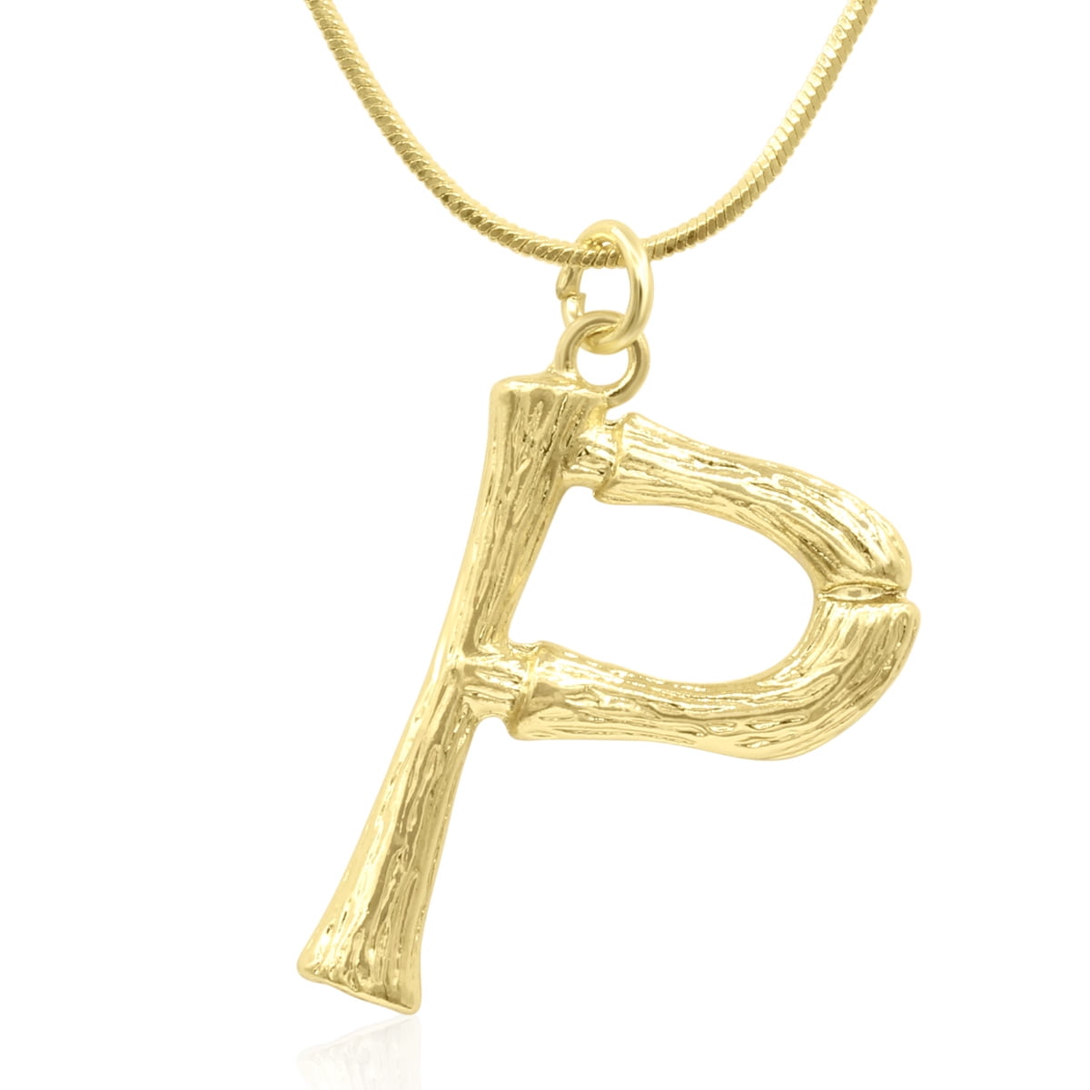 SuperJeweler P Initial Necklace In Gold, Bamboo Style, All Letters ...