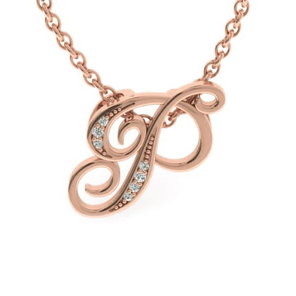 SuperJeweler P Initial Necklace In Rose Gold With 7 Diamonds, Serif ...