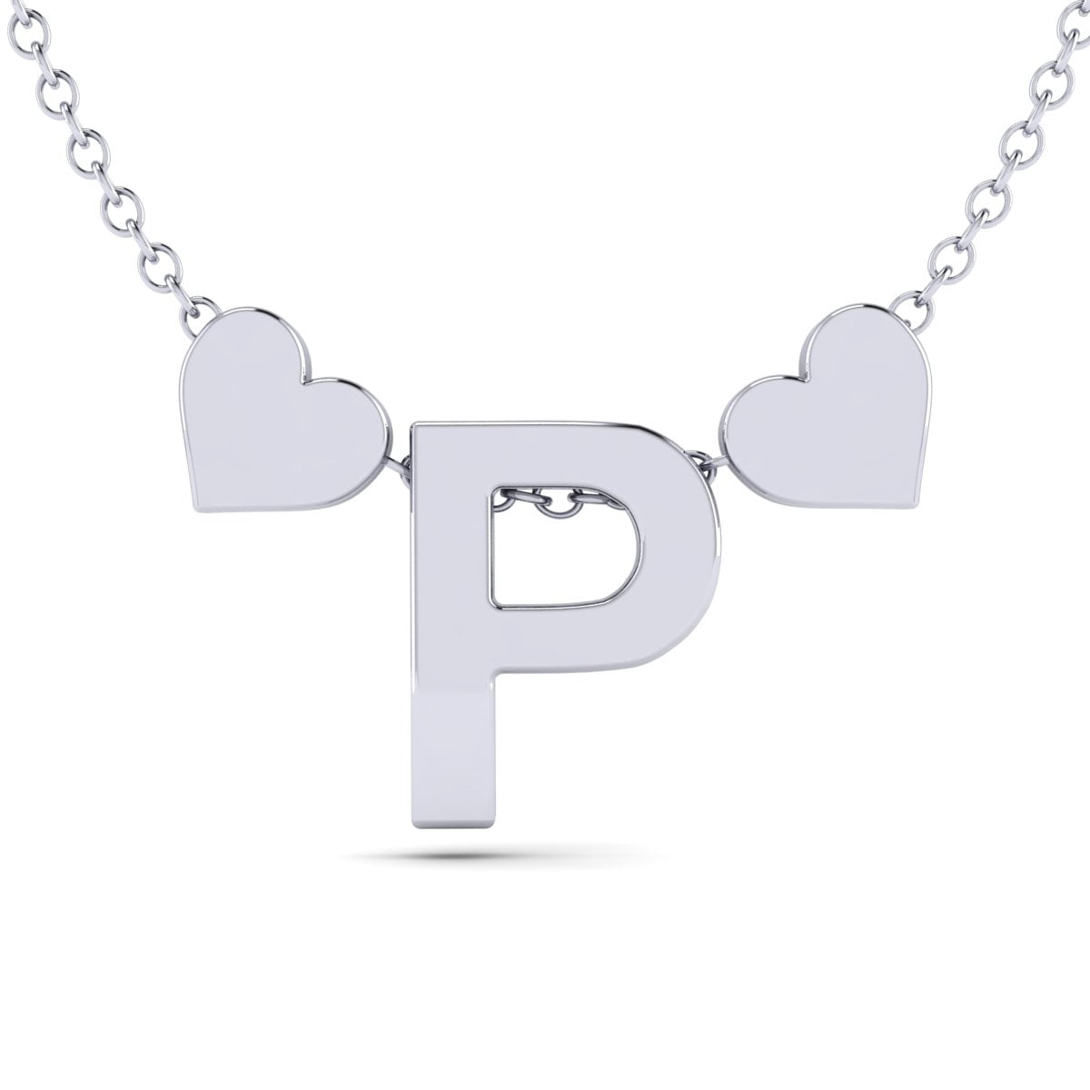 SuperJeweler P Initial Necklace for Women, Gold Hearts, Free 17" Cable ...
