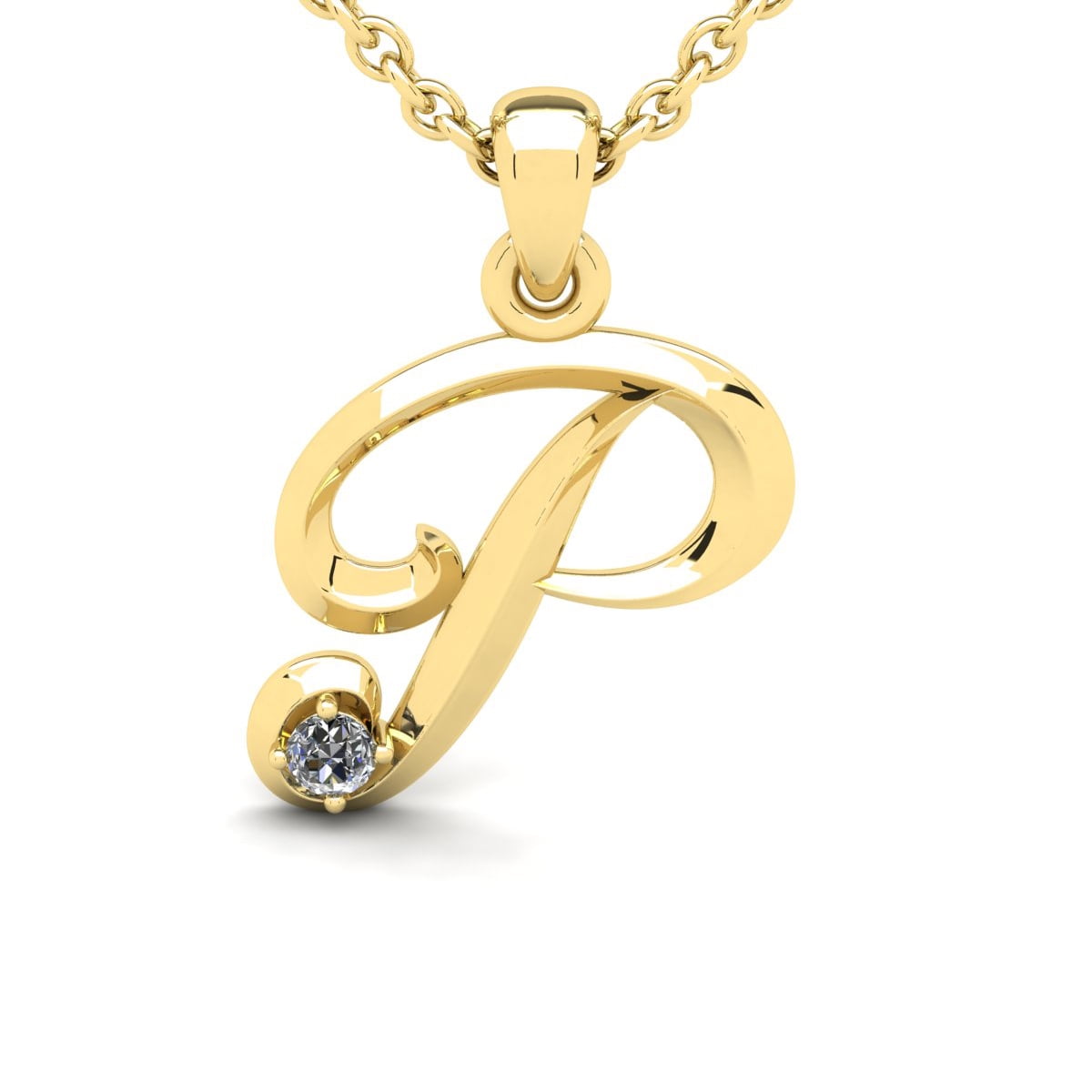 SuperJeweler P Initial Necklace in 14 Karat Yellow Gold, Diamond Accent ...