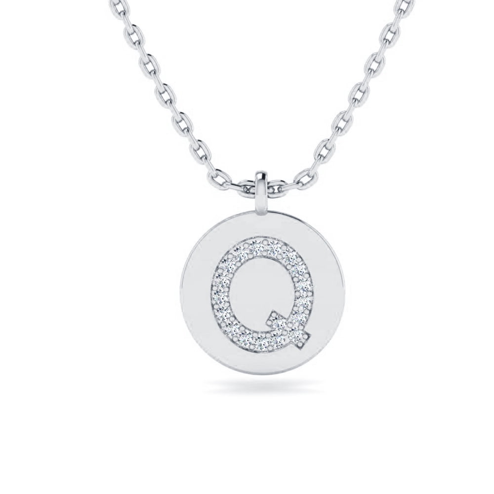 SuperJeweler Q Initial Necklace, Disc Style, in 14 Karat White Gold ...