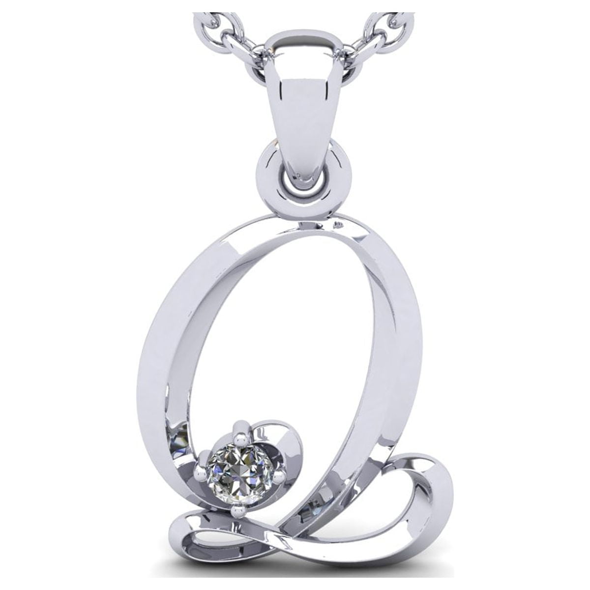SuperJeweler Q Initial Necklace in 14 Karat White Gold, Diamond Accent ...