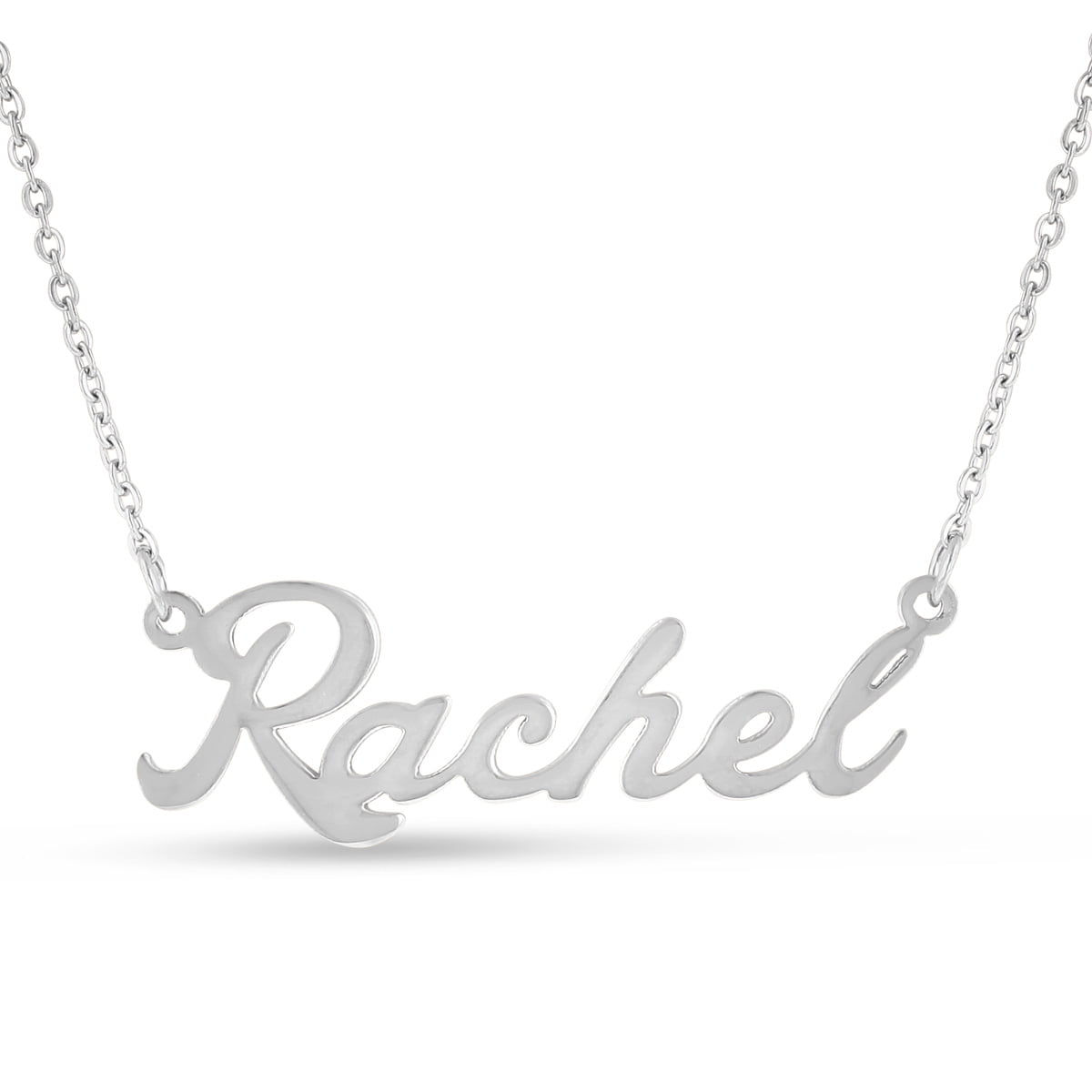 SuperJeweler Rachel Nameplate Necklace in Silver, 16 inches All Names ...