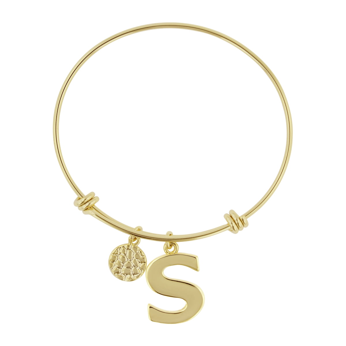 SuperJeweler S Initial Expandable Wire Bangle Bracelet In Yellow Gold ...