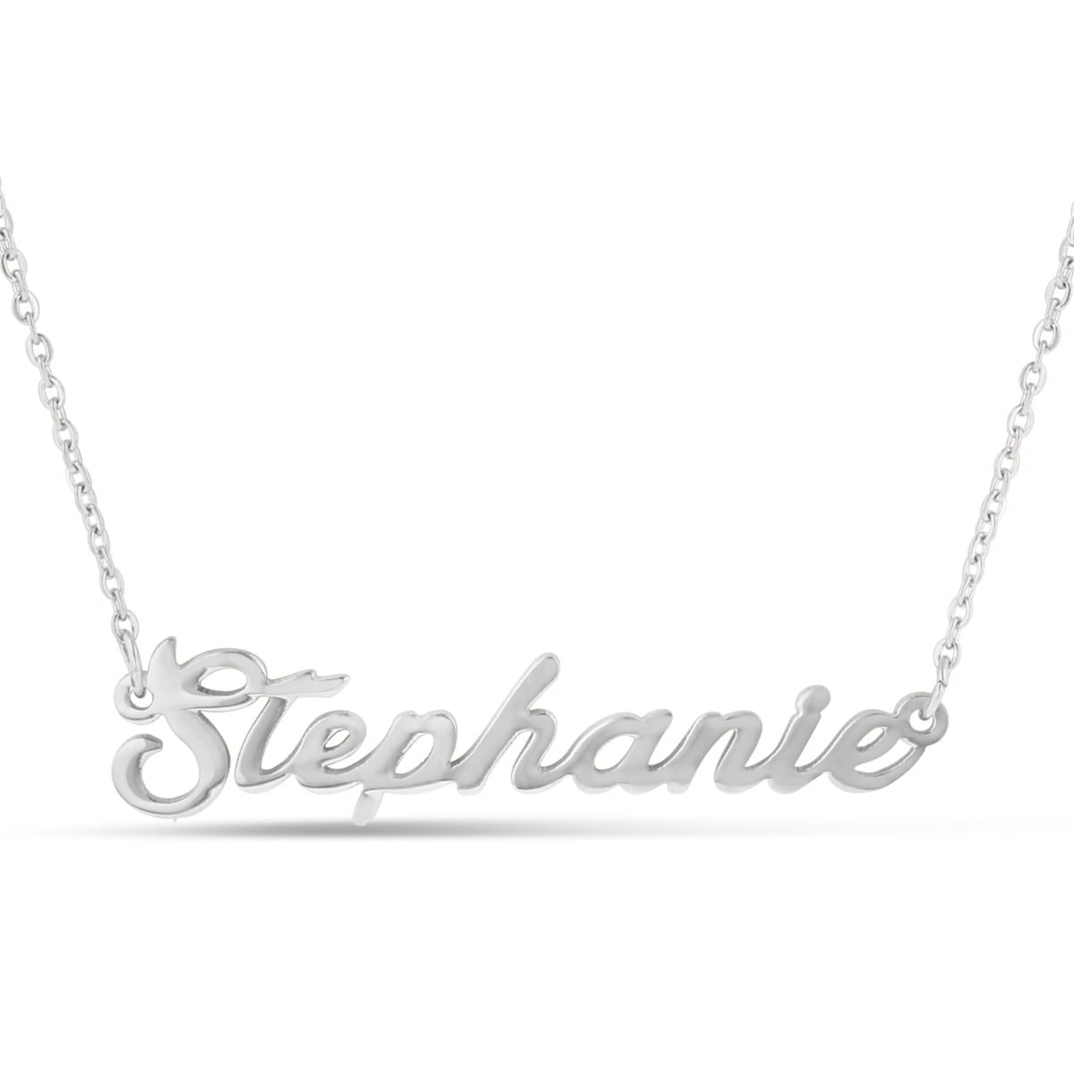 SuperJeweler Stephanie Nameplate Necklace in Silver 16 inches All Names ...