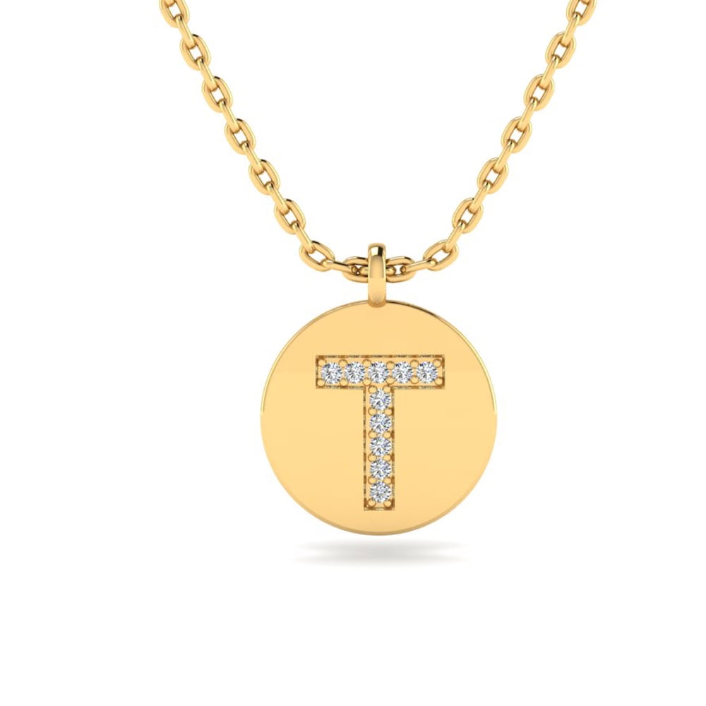 SuperJeweler T Initial Necklace, Disc Style, in 14 Karat Yellow Gold ...
