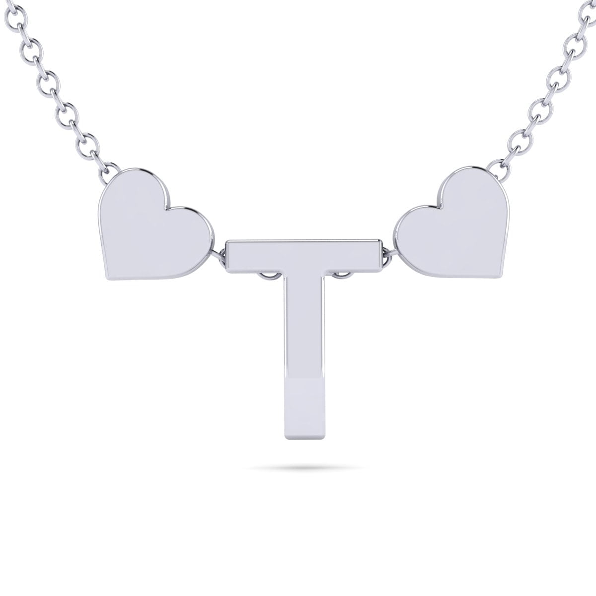SuperJeweler T Initial Necklace for Women, Gold Hearts, Free 17" Cable ...