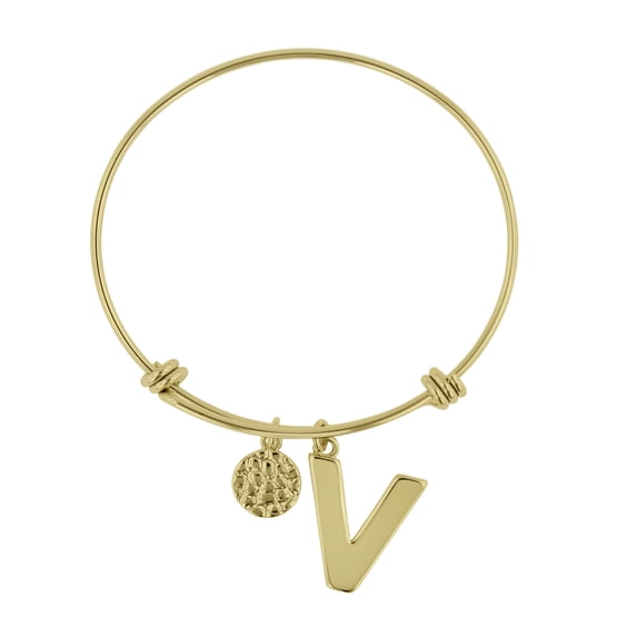 SuperJeweler V Initial Expandable Wire Bangle Bracelet In Yellow Gold ...