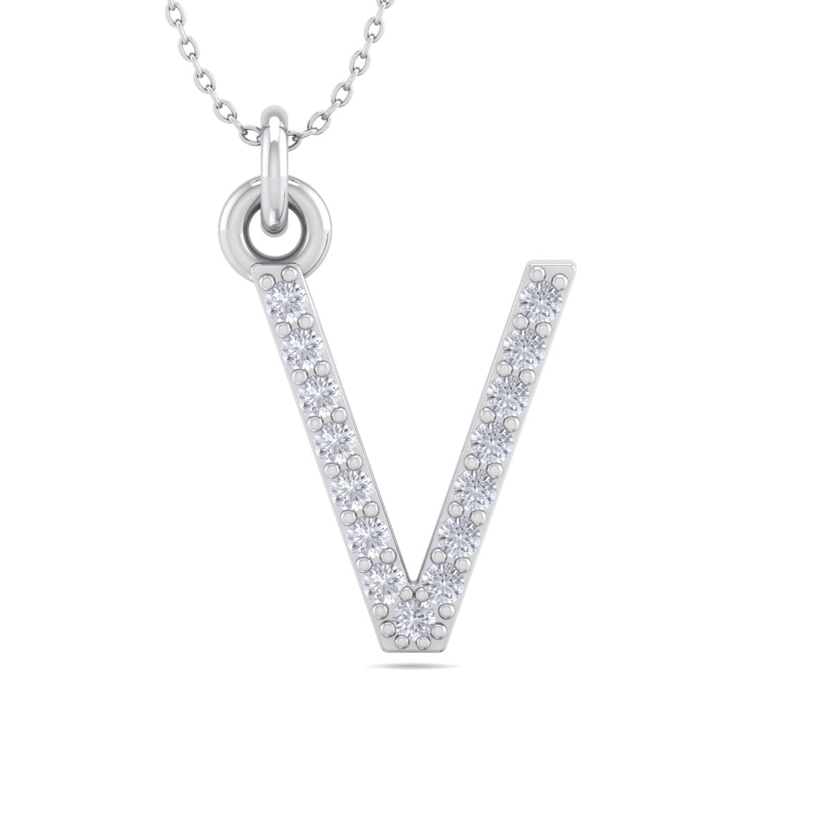 SuperJeweler V Initial Necklace In 14 Karat White Gold With 15 Diamonds ...