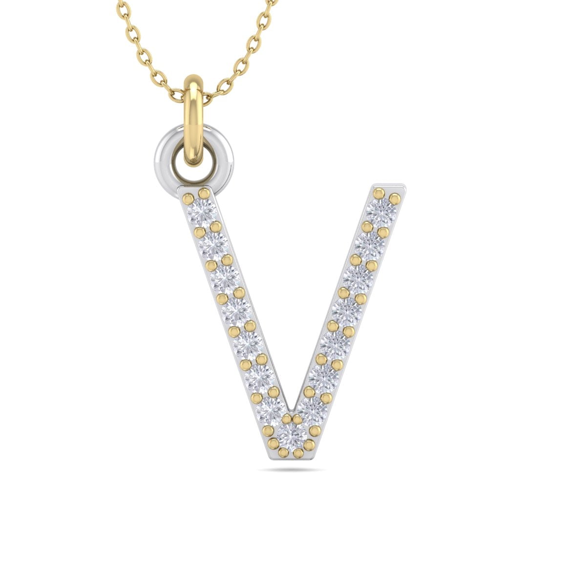SuperJeweler V Initial Necklace In 14 Karat Yellow Gold With 15 ...