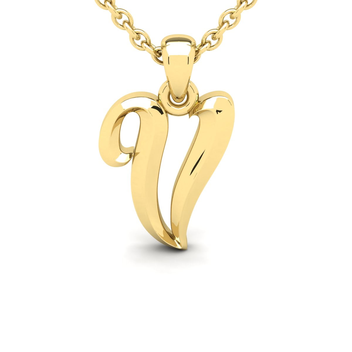 SuperJeweler V Initial Necklace In Heavy 14 Karat Yellow Gold With Free ...