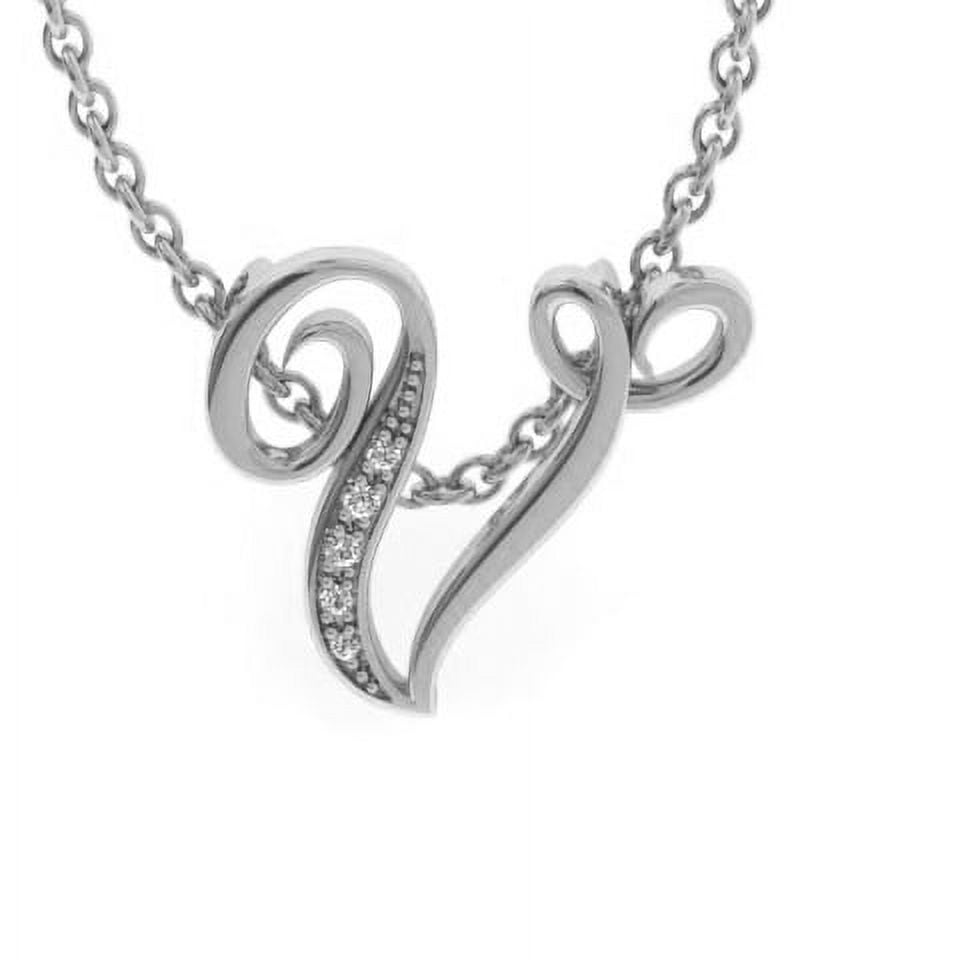 SuperJeweler V Initial Necklace In White Gold With 5 Diamonds, Serif ...