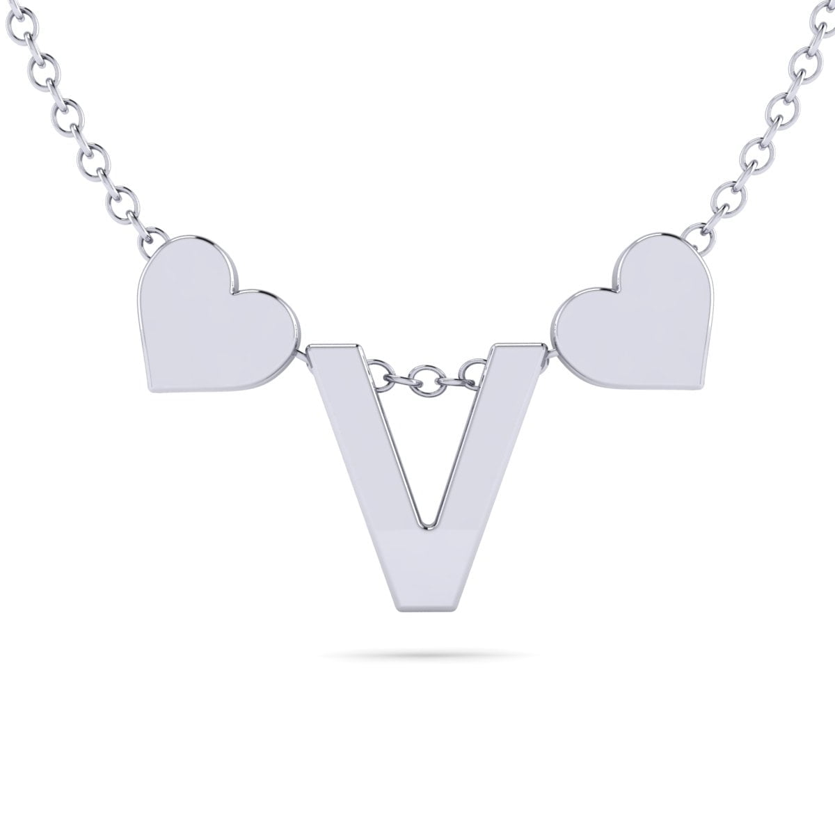 SuperJeweler V Initial Necklace for Women, Gold Hearts, Free 17" Cable ...